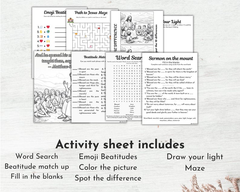 Sermon on the Mount Activity Pages for Kids – Coloring, Puzzles, Word ...