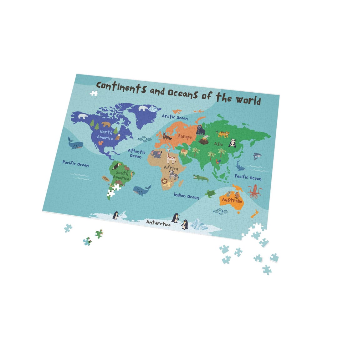 Puzzle, Continents and Oceans of the World Puzzle for Children and ...