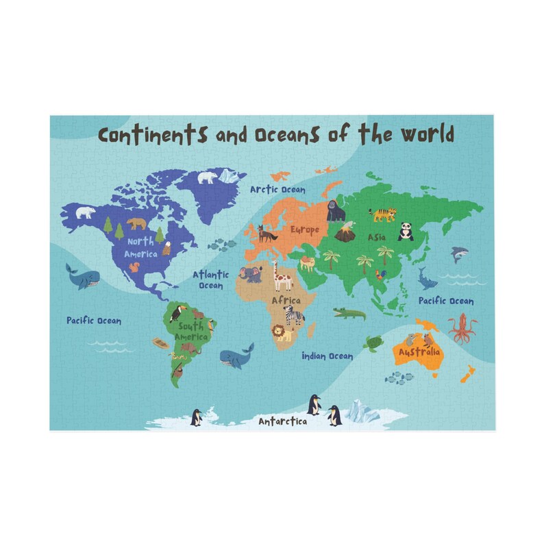 Puzzle, Continents and Oceans of the World Puzzle for Children and ...