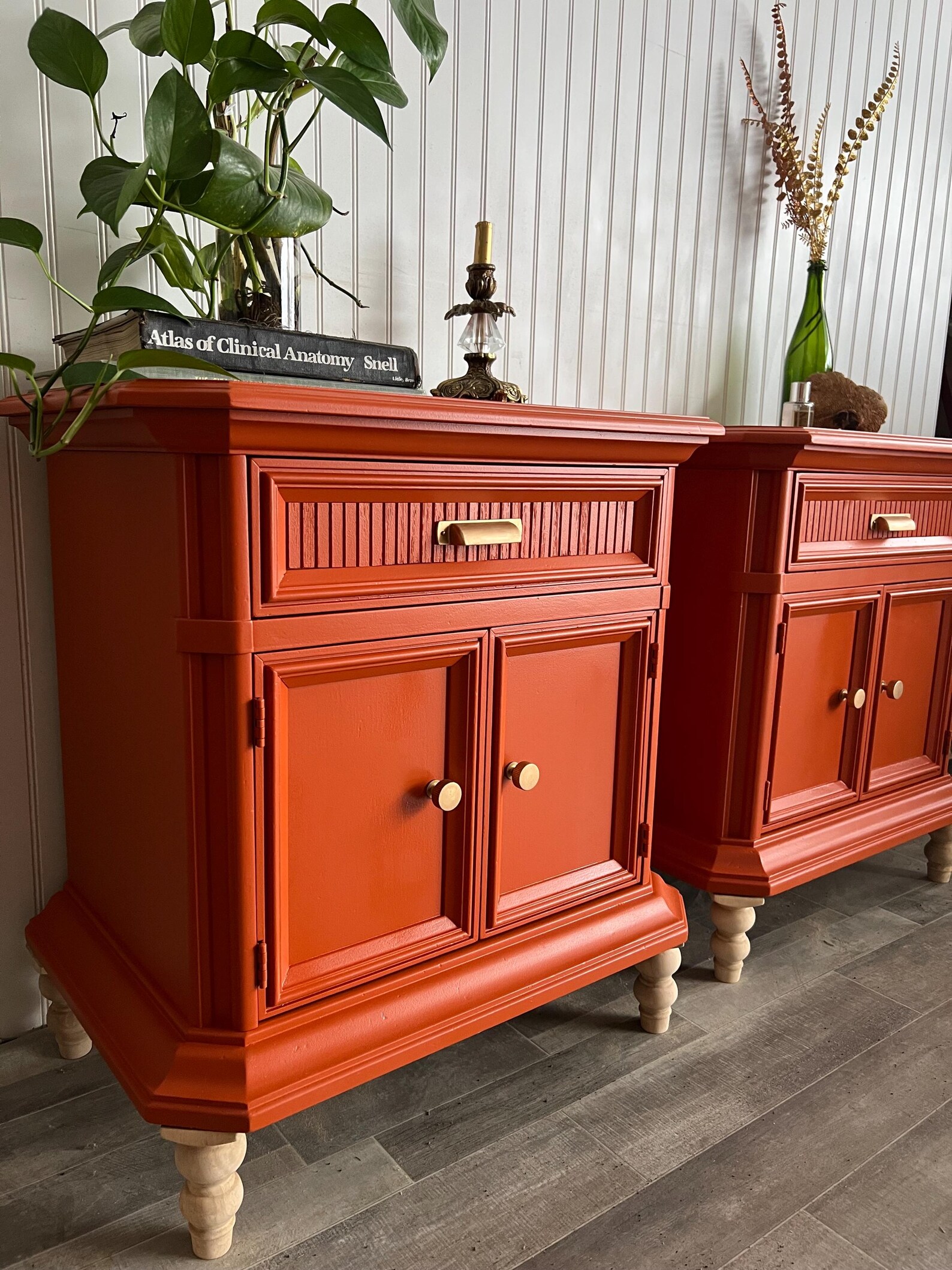 SOLD | Burnt Orange Drexel Nightstands: Vintage Slatted Side Tables ...
