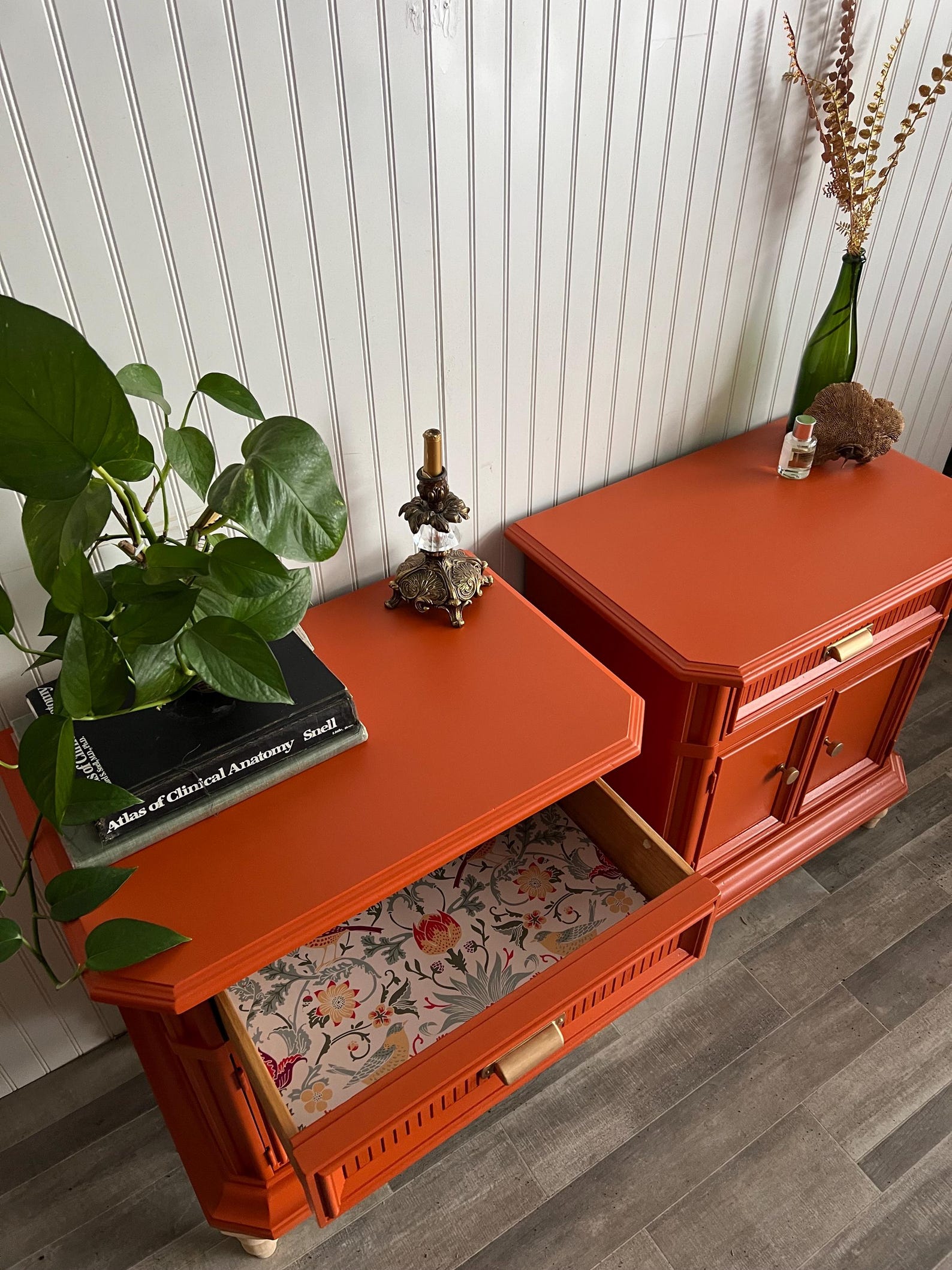 SOLD | Burnt Orange Drexel Nightstands: Vintage Slatted Side Tables ...