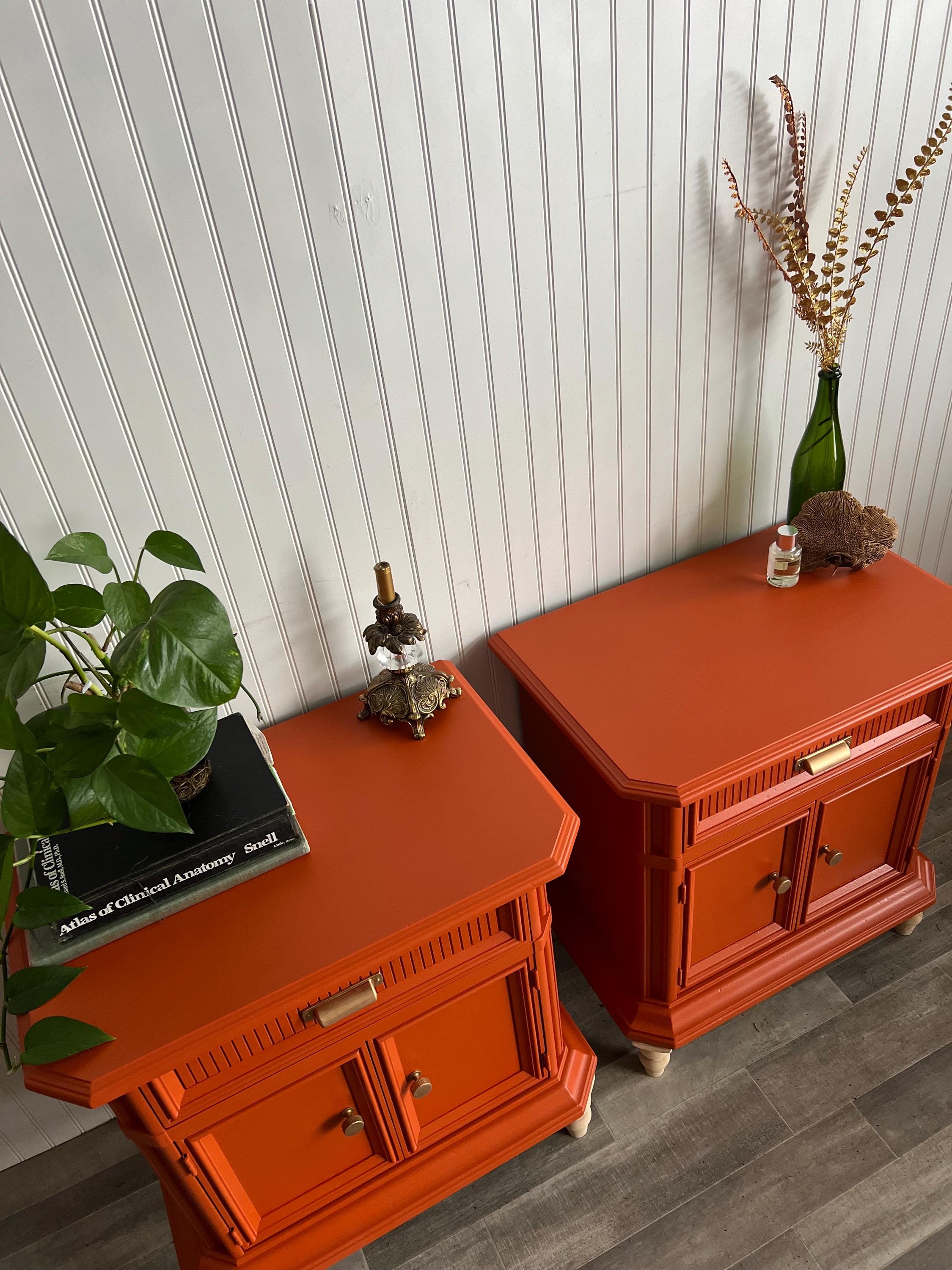 SOLD | Burnt Orange Drexel Nightstands: Vintage Slatted Side Tables ...