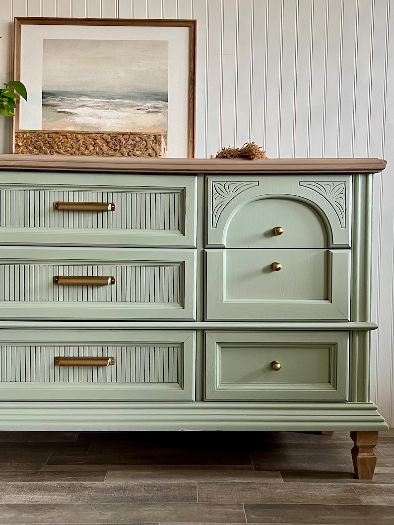SOLD | Sage Green Mid-century Modern Dresser: Refinished MCM Sideboard ...