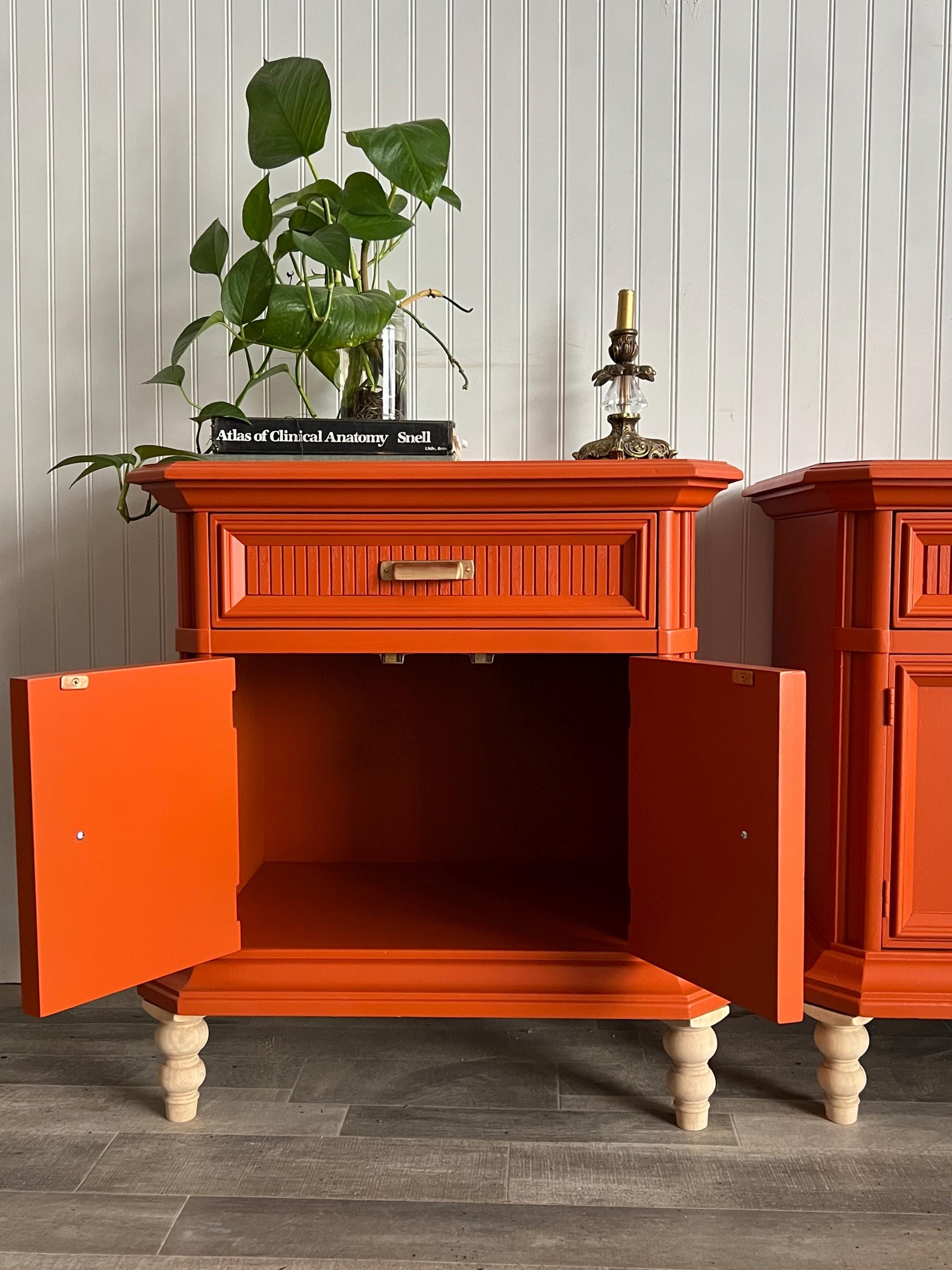 SOLD | Burnt Orange Drexel Nightstands: Vintage Slatted Side Tables ...