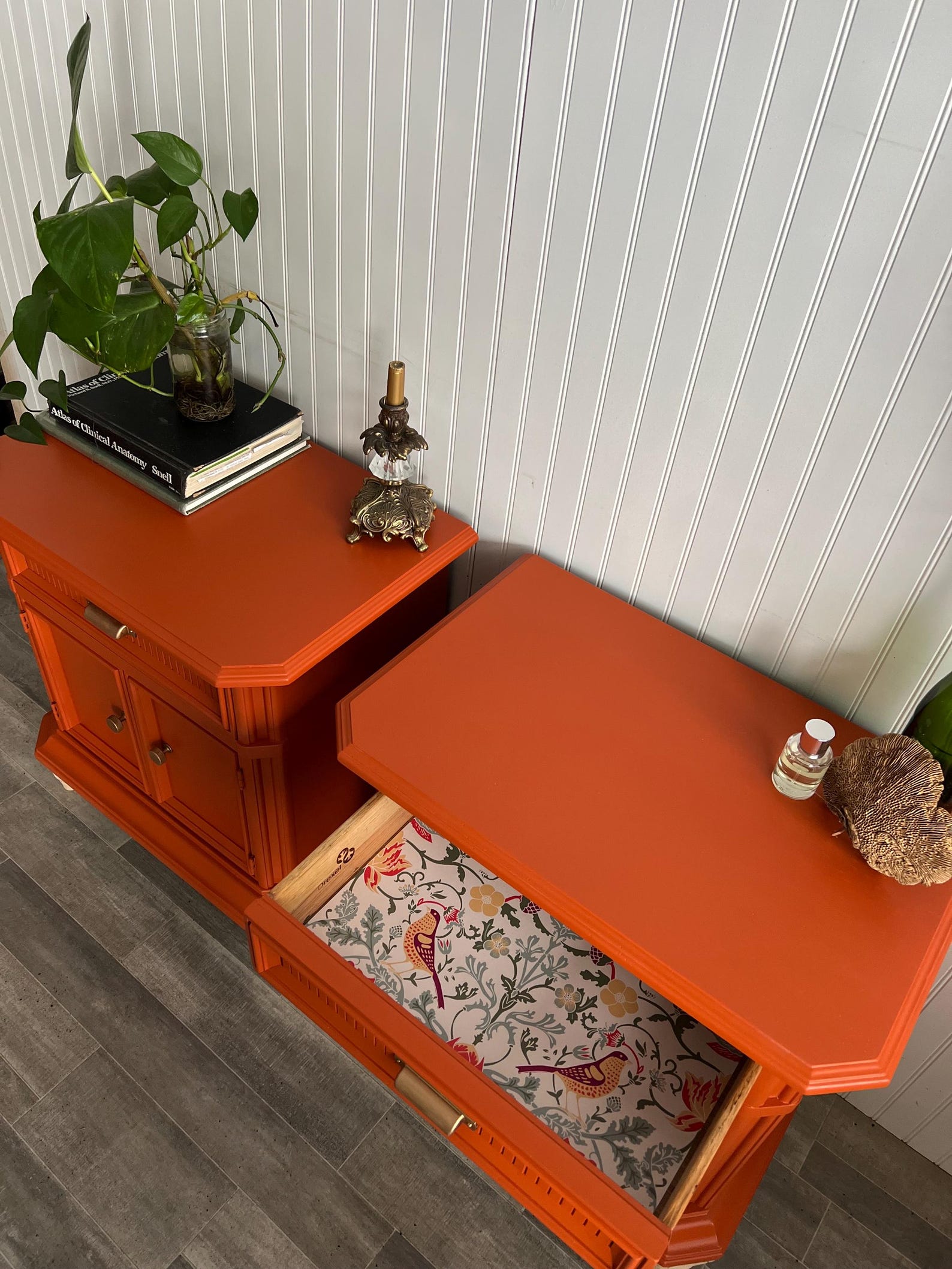 SOLD | Burnt Orange Drexel Nightstands: Vintage Slatted Side Tables ...