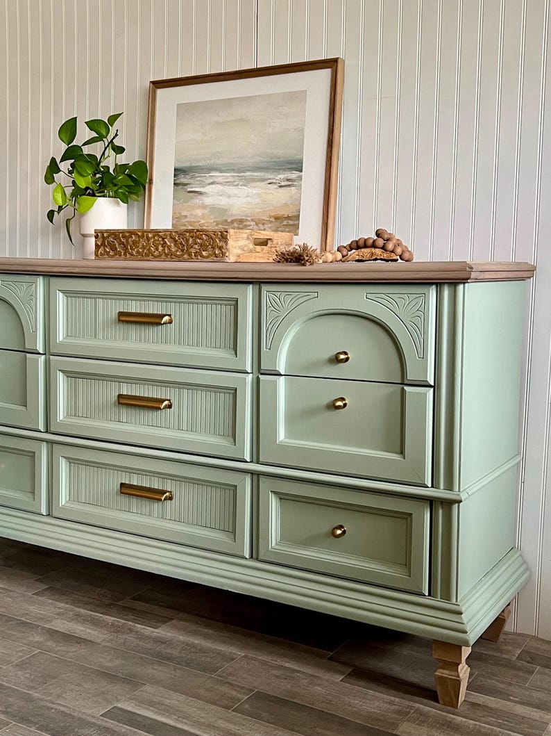SOLD | Sage Green Mid-century Modern Dresser: Refinished MCM Sideboard ...