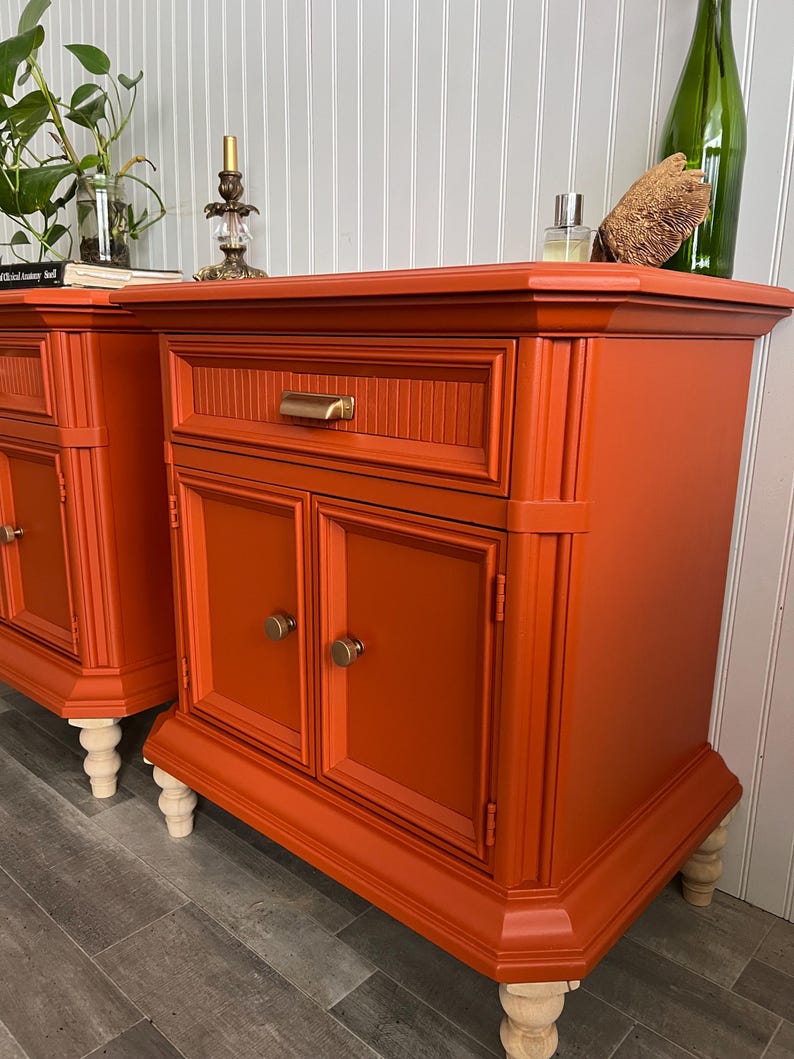 SOLD | Burnt Orange Drexel Nightstands: Vintage Slatted Side Tables ...