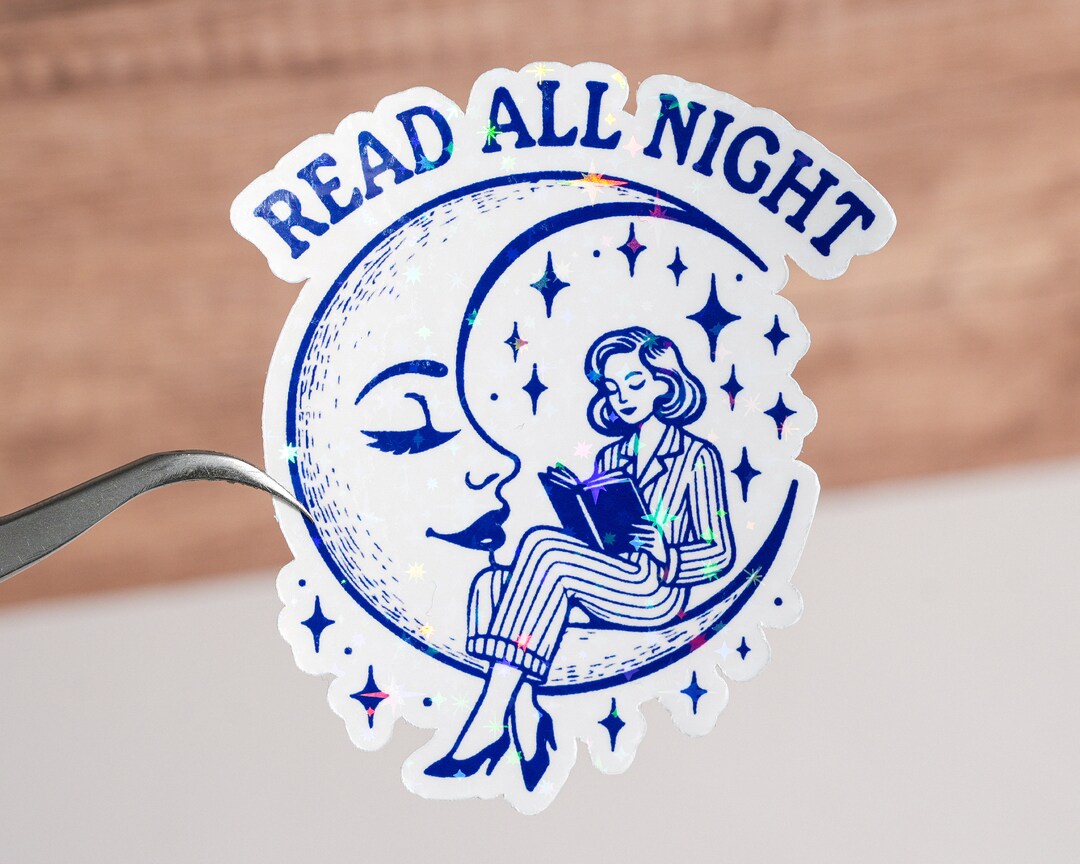 Read All Night Girl Mood Retro Sticker, Kindle Bookish Sticker, Book ...