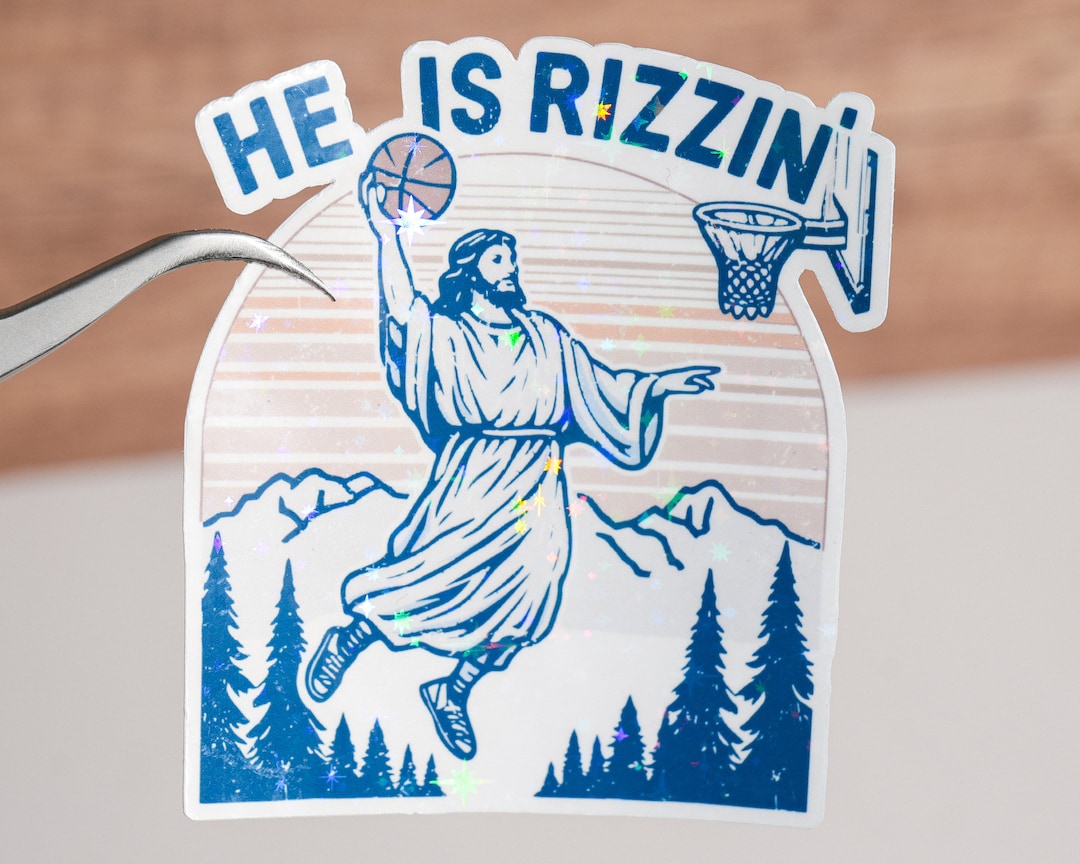 He is Rizzin Sticker, Jesus Playing Basketball Sticker, Christian Decal ...