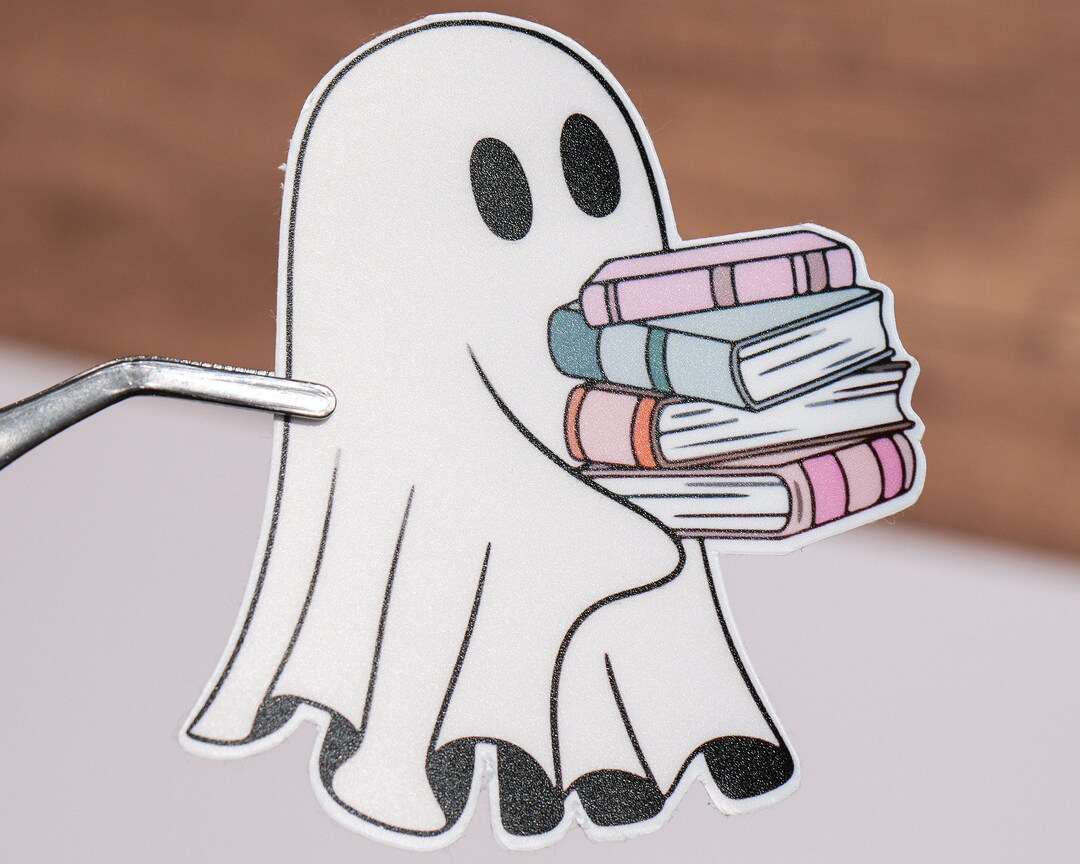Ghost Holding Book Sticker, Cute Spooky Kindle Sticker, Book Booktok ...