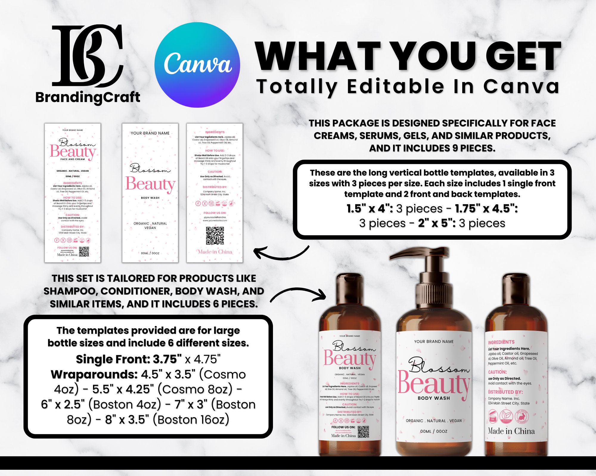 Editable Cosmetic Label Template Branding Kit DIY Cosmetic Bundle Label ...