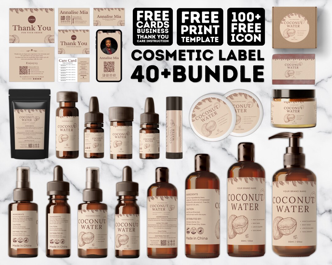 Editable Cosmetic Label Template Branding Kit DIY Cosmetic Bundle Label ...