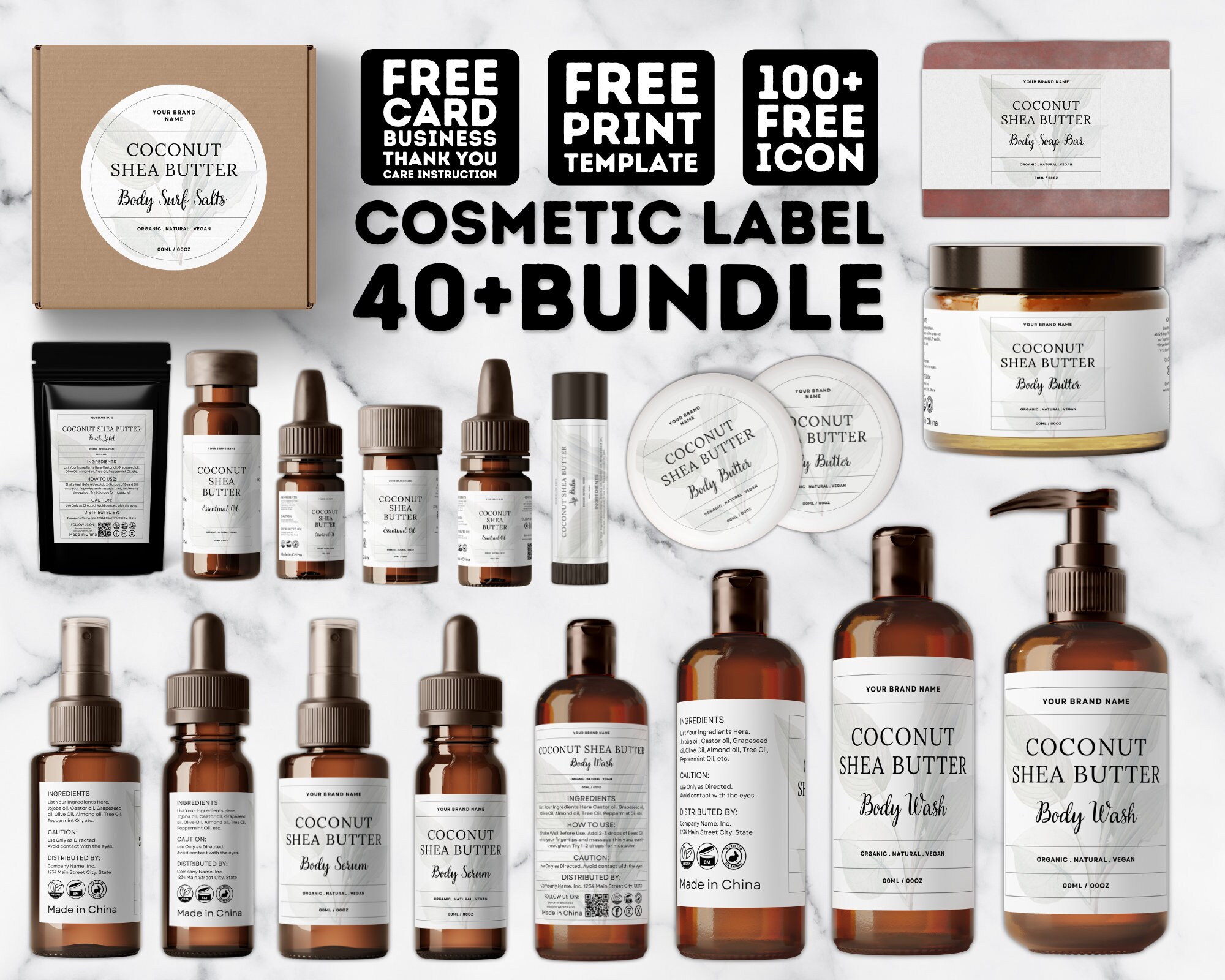 Editable Cosmetic Label Template Branding Kit DIY Cosmetic Bundle Label ...