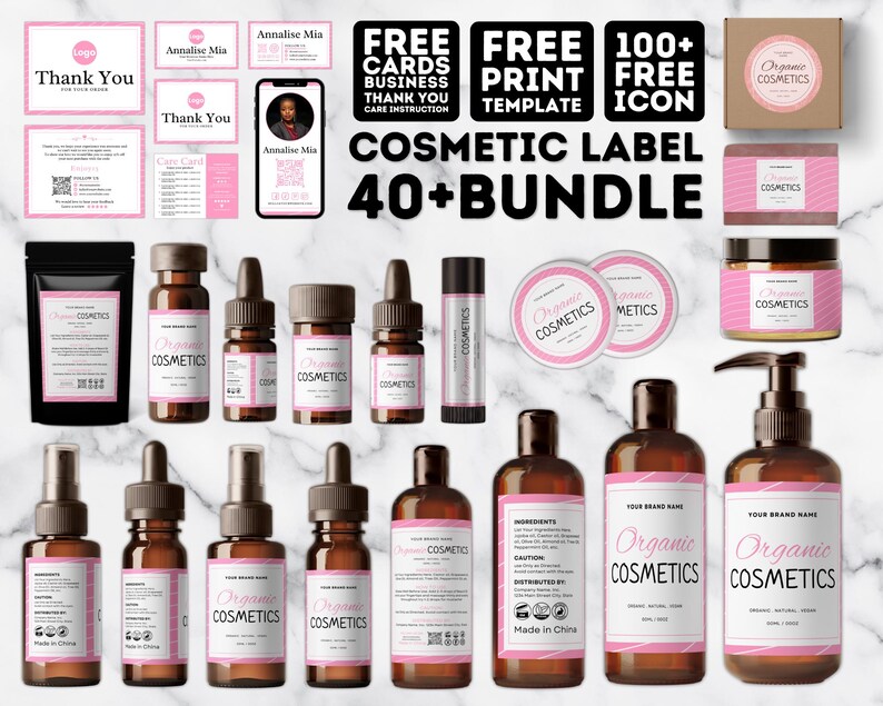 Editable Cosmetic Label Template Branding Kit DIY Cosmetic Bundle Label ...