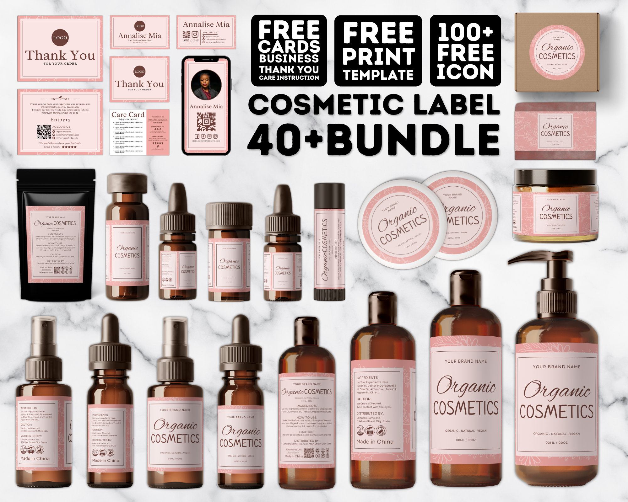 Editable Cosmetic Label Template Branding Kit DIY Cosmetic Bundle Label ...