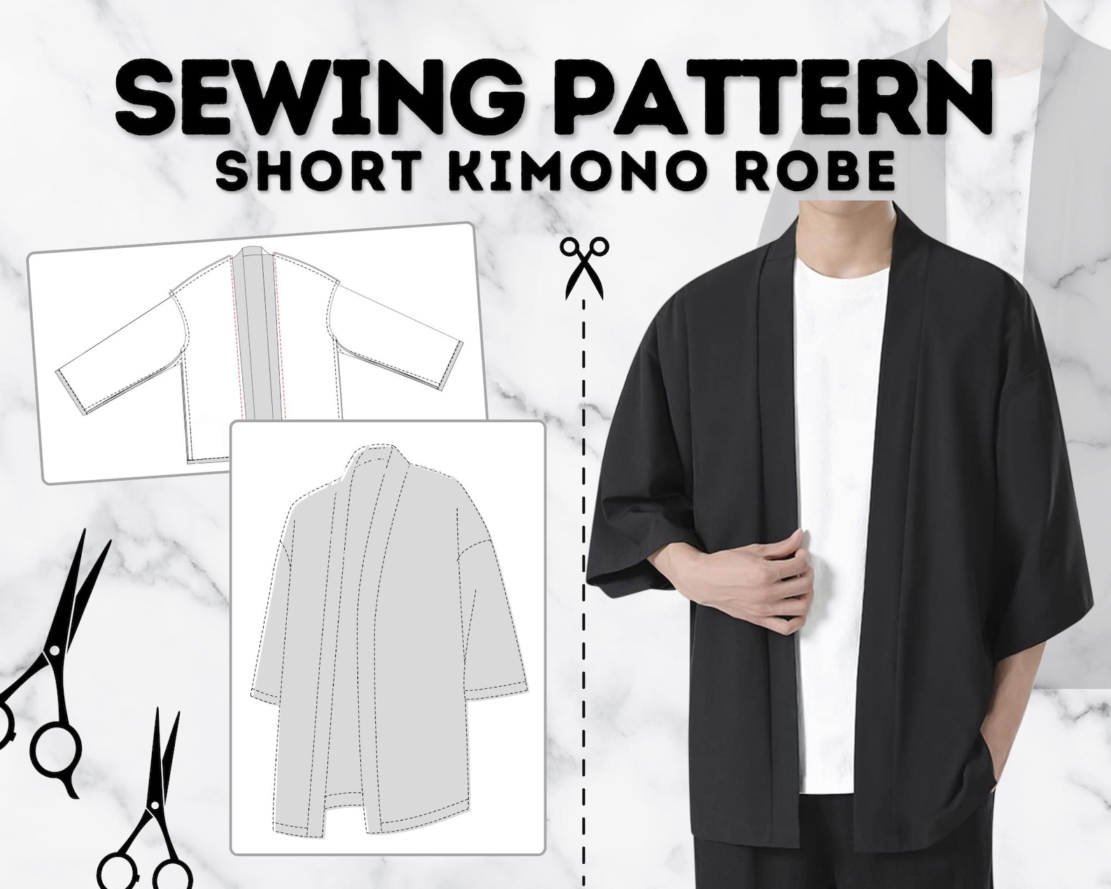 Men's Kimono Sewing Pattern PDF | Short Kimono Robe Pattern for Men ...