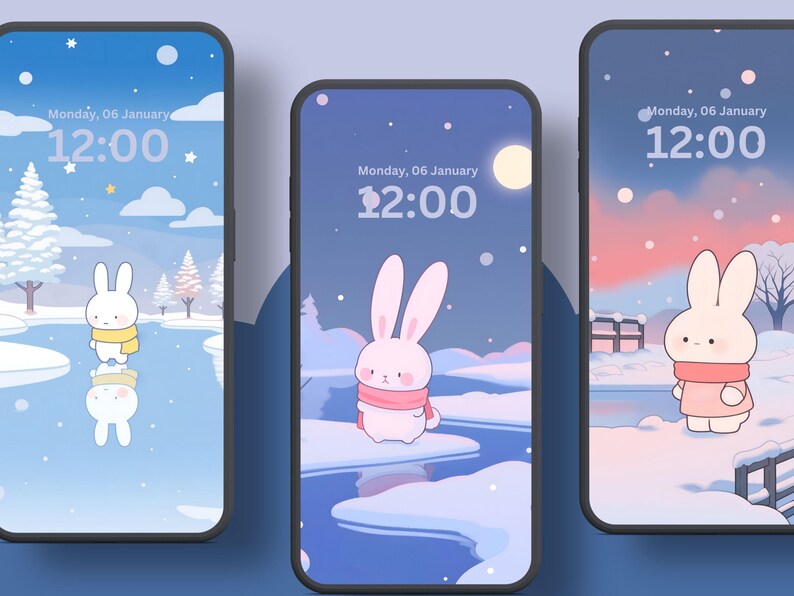 Snow Bunnies Cute Phone Wallpaper Pack Christmas Wallpaper Kawaii Bunny ...
