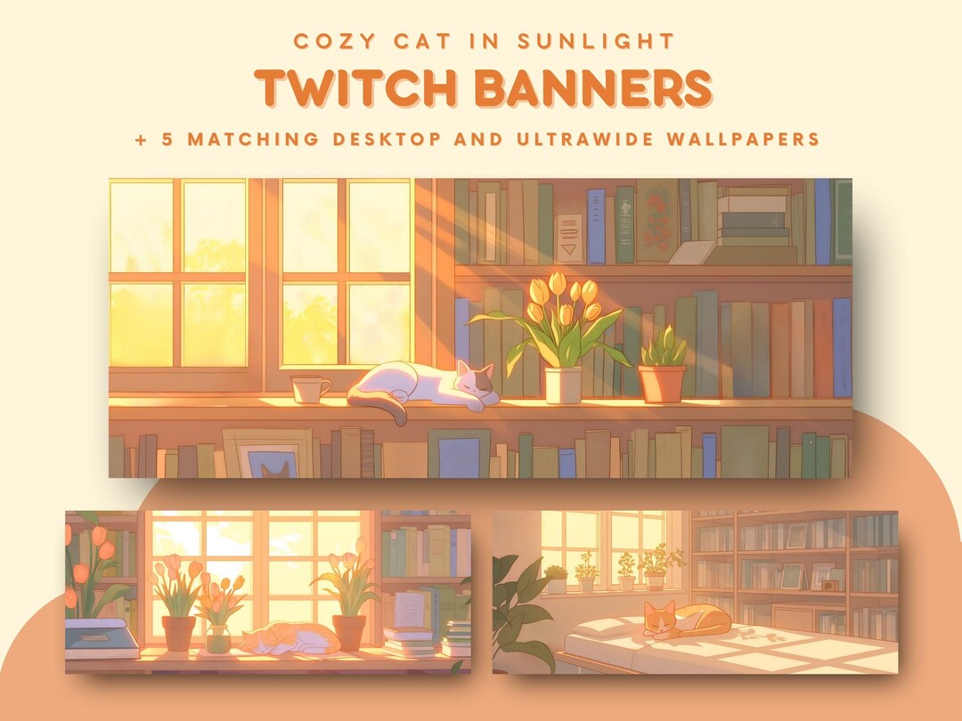 Cozy Cat Twitch Banners Vtuber Background Stream Overlay Kawaii Cat ...
