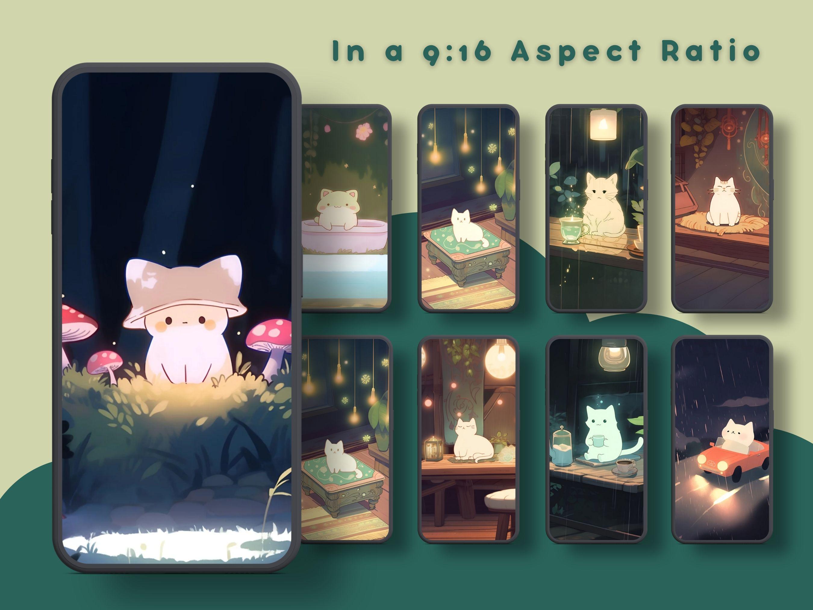 Moody Cats Wallpaper Bundle Cute Cats Wallpaper Set Kawaii Wallpaper ...