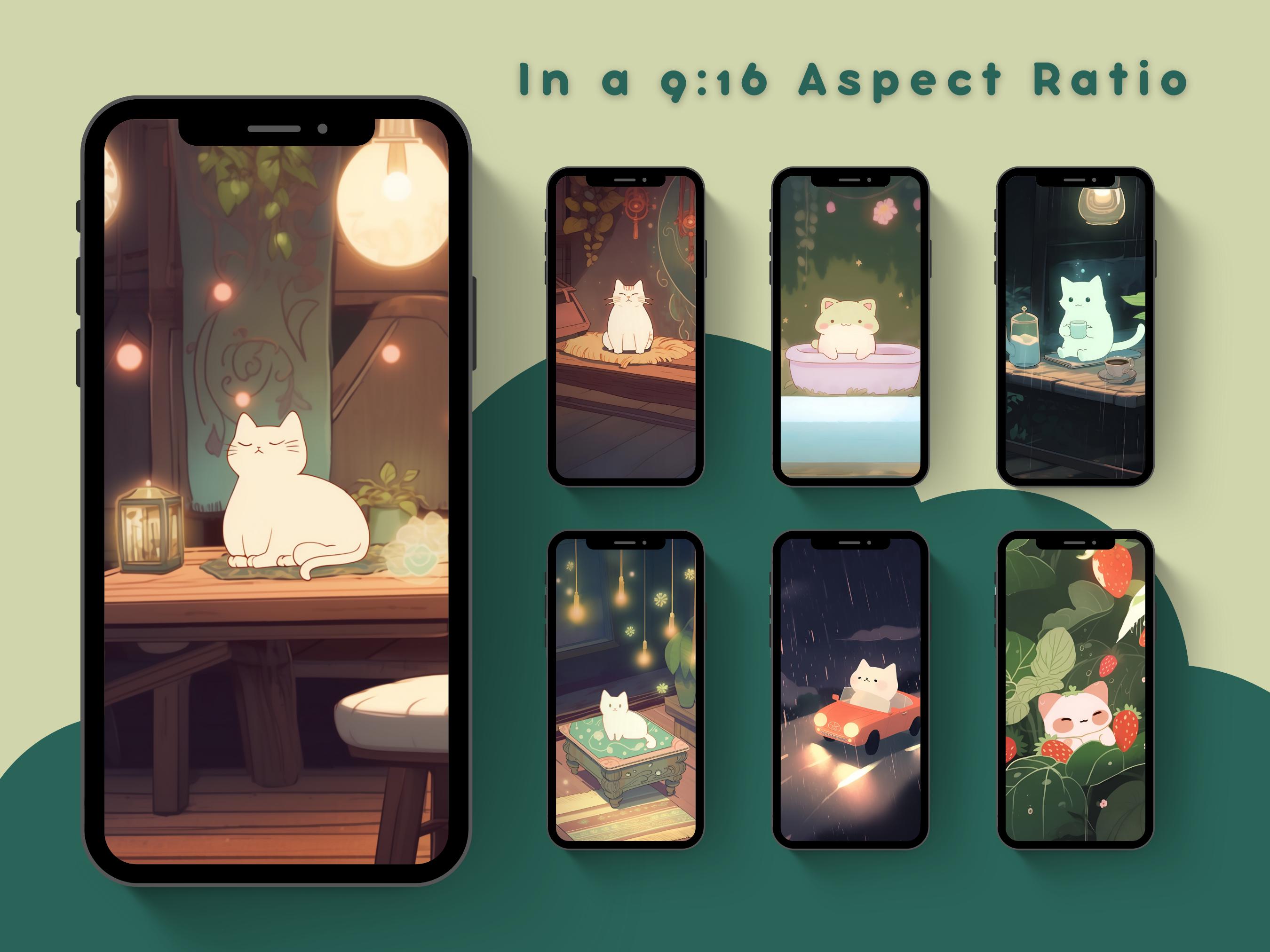 Moody Cats Wallpaper Bundle Cute Cats Wallpaper Set Kawaii Wallpaper ...