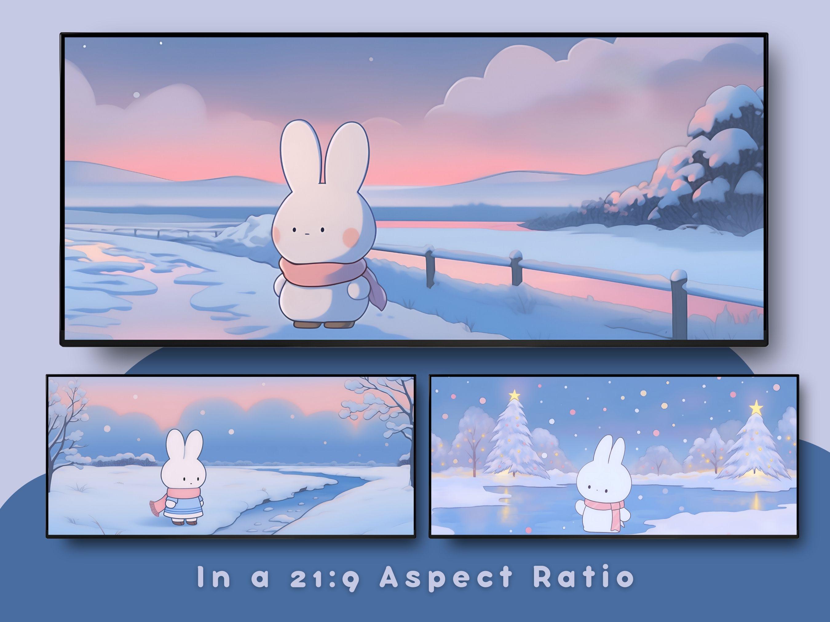 Snow Bunnies Wallpaper Bundle Kawaii Bunny Rabbits Wallpaper Snow ...