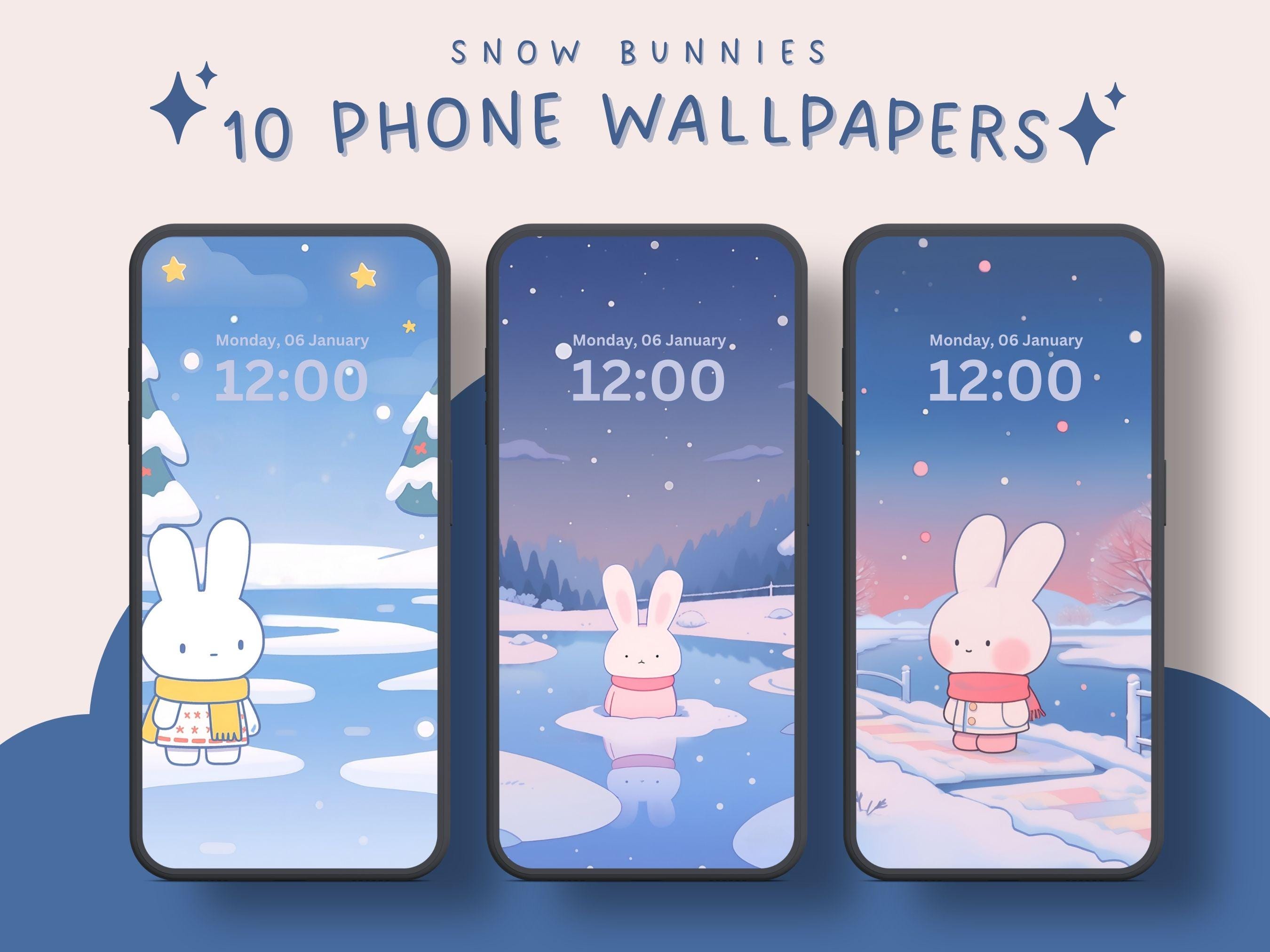 Snow Bunnies Cute Phone Wallpaper Pack Christmas Wallpaper Kawaii Bunny ...