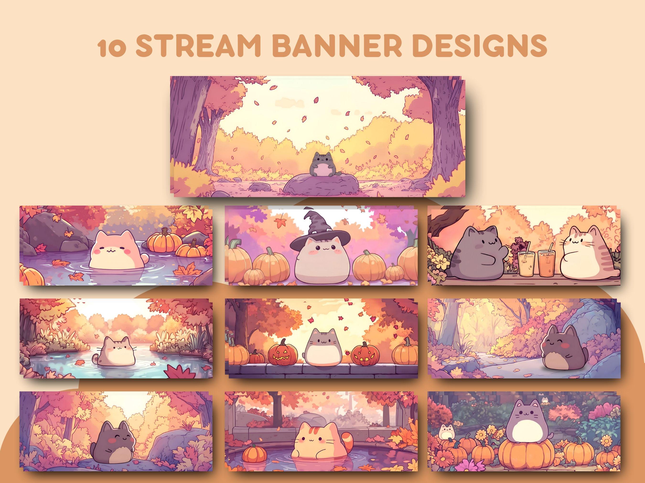 Kawaii Autumn Cats Twitch Banners Streaming Banners Fall Banner Bundle ...