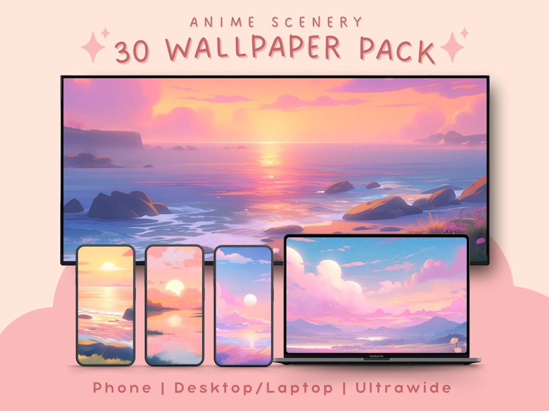 Pastel Anime Scenery Wallpaper Pack Dreamy Landscape Aesthetic Sunset ...