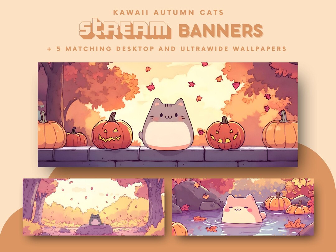 Kawaii Autumn Cats Twitch Banners Streaming Banners Fall Banner Bundle ...