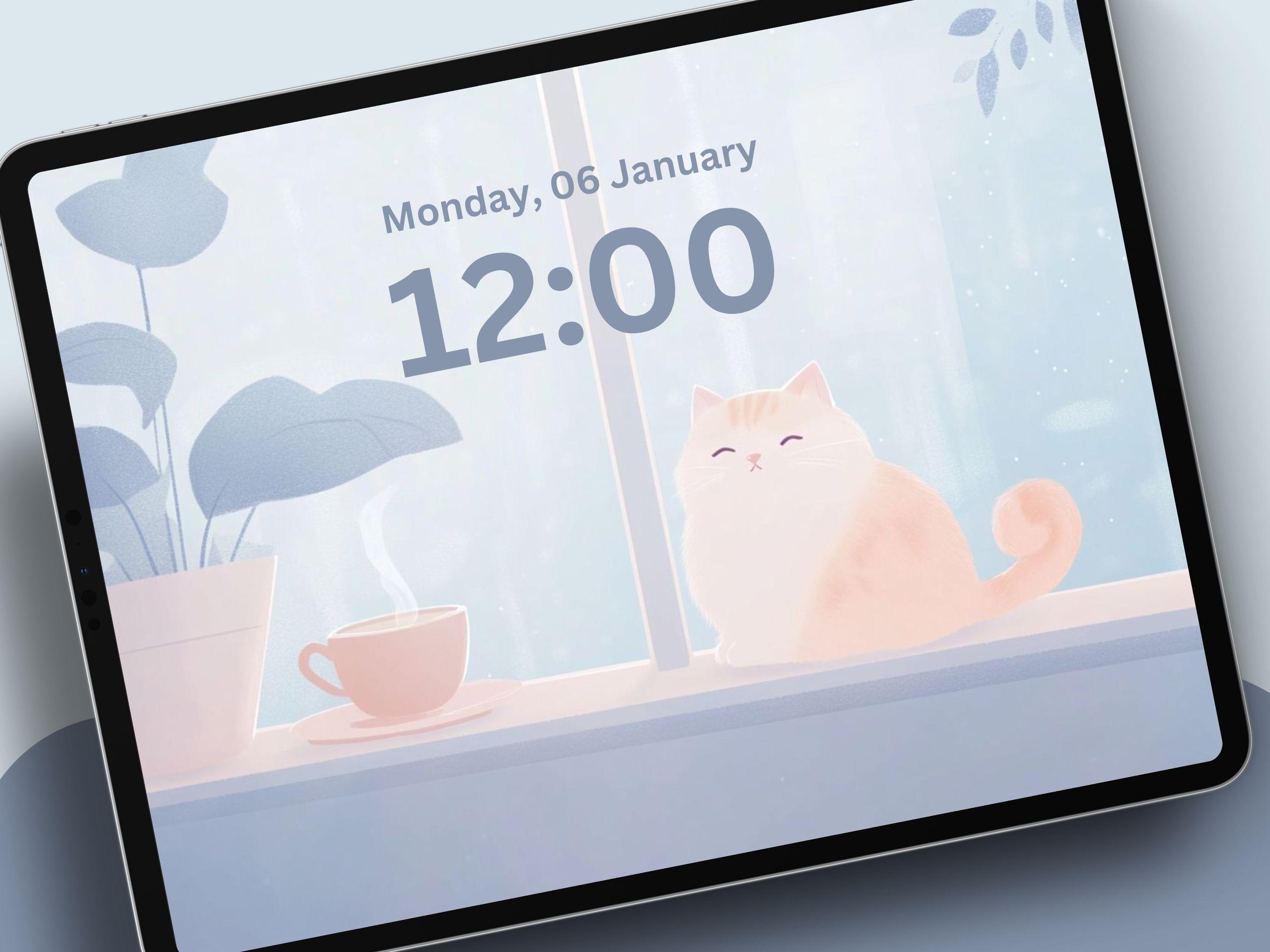 Pastel Cats iPad Wallpaper Kawaii Cat Tablet Wallpaper Cozy Wallpaper ...