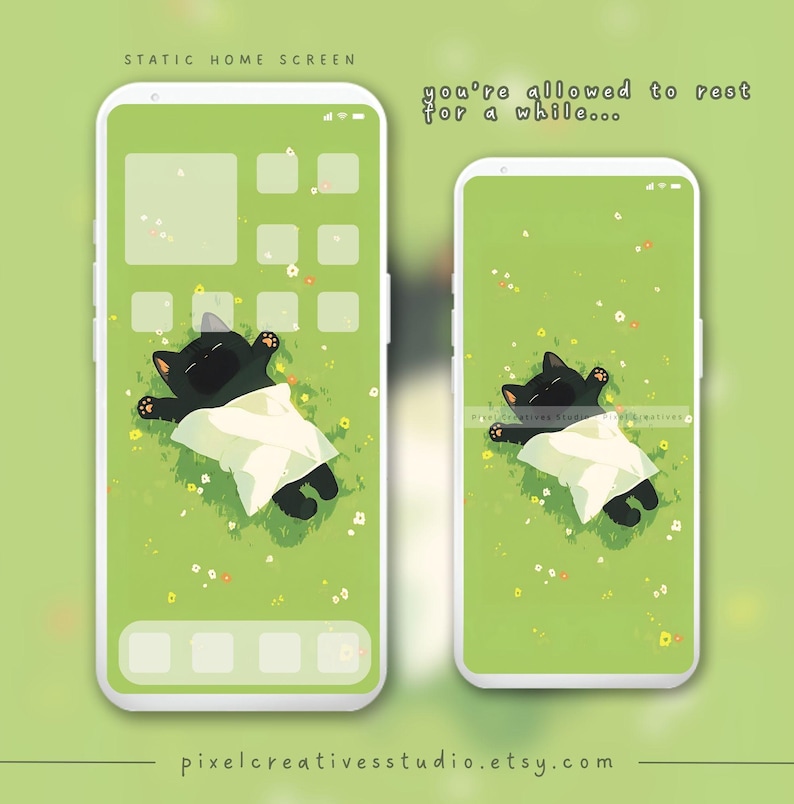 Black Cat Animated Lock Screen Cute Kawaii Cat Aesthetic Wallpaper Cozy ...