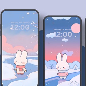 Snow Bunnies Cute Phone Wallpaper Pack Christmas Wallpaper Kawaii Bunny ...