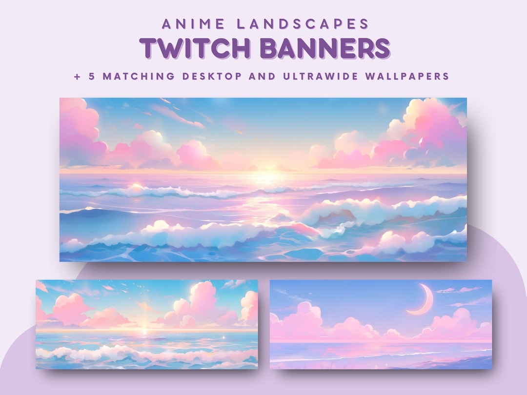 Anime Landscape Pastel Twitch Banner Bundle Aesthetic Sky Cloud Scenes ...
