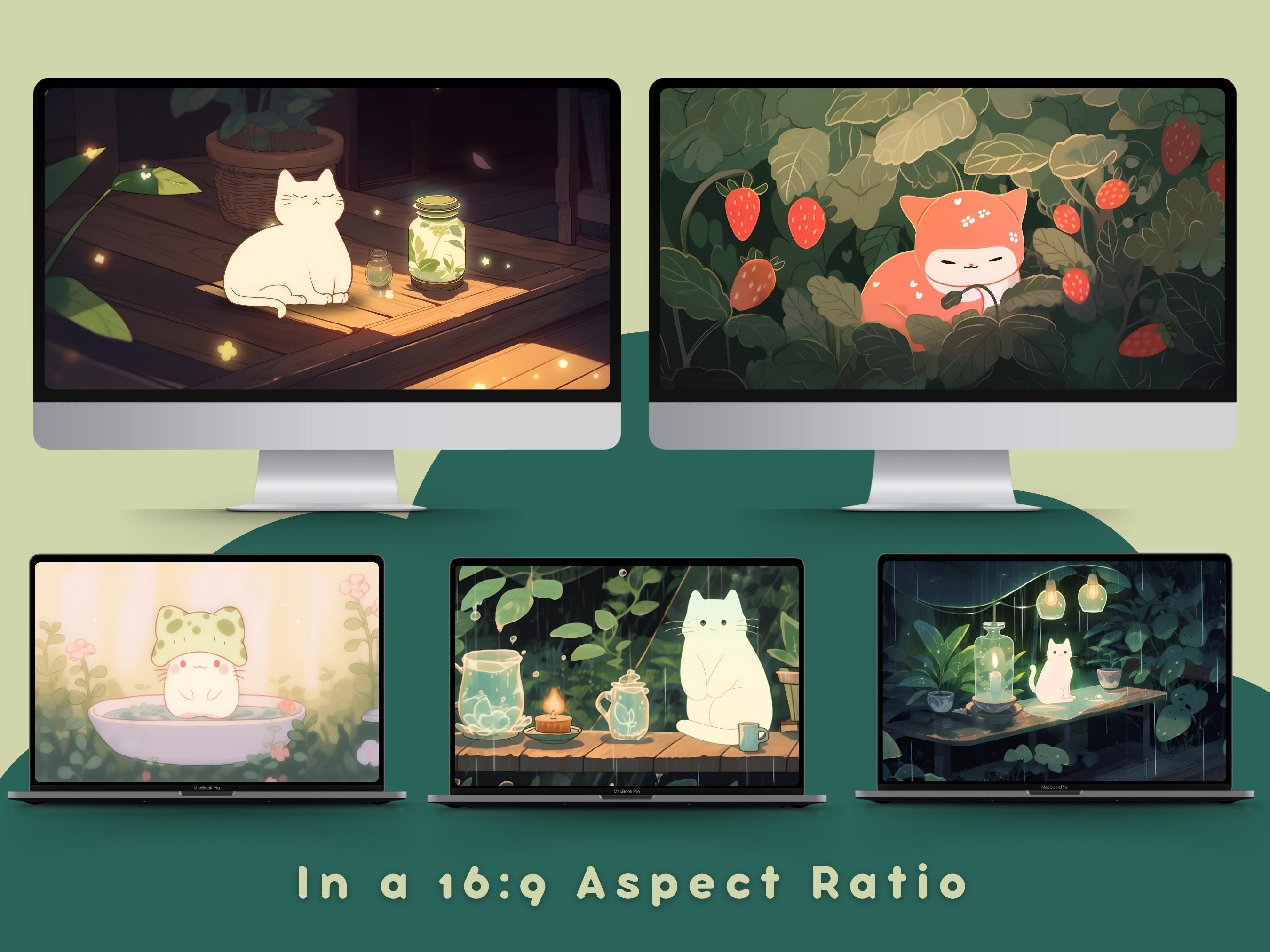Moody Cats Wallpaper Bundle Cute Cats Wallpaper Set Kawaii Wallpaper ...