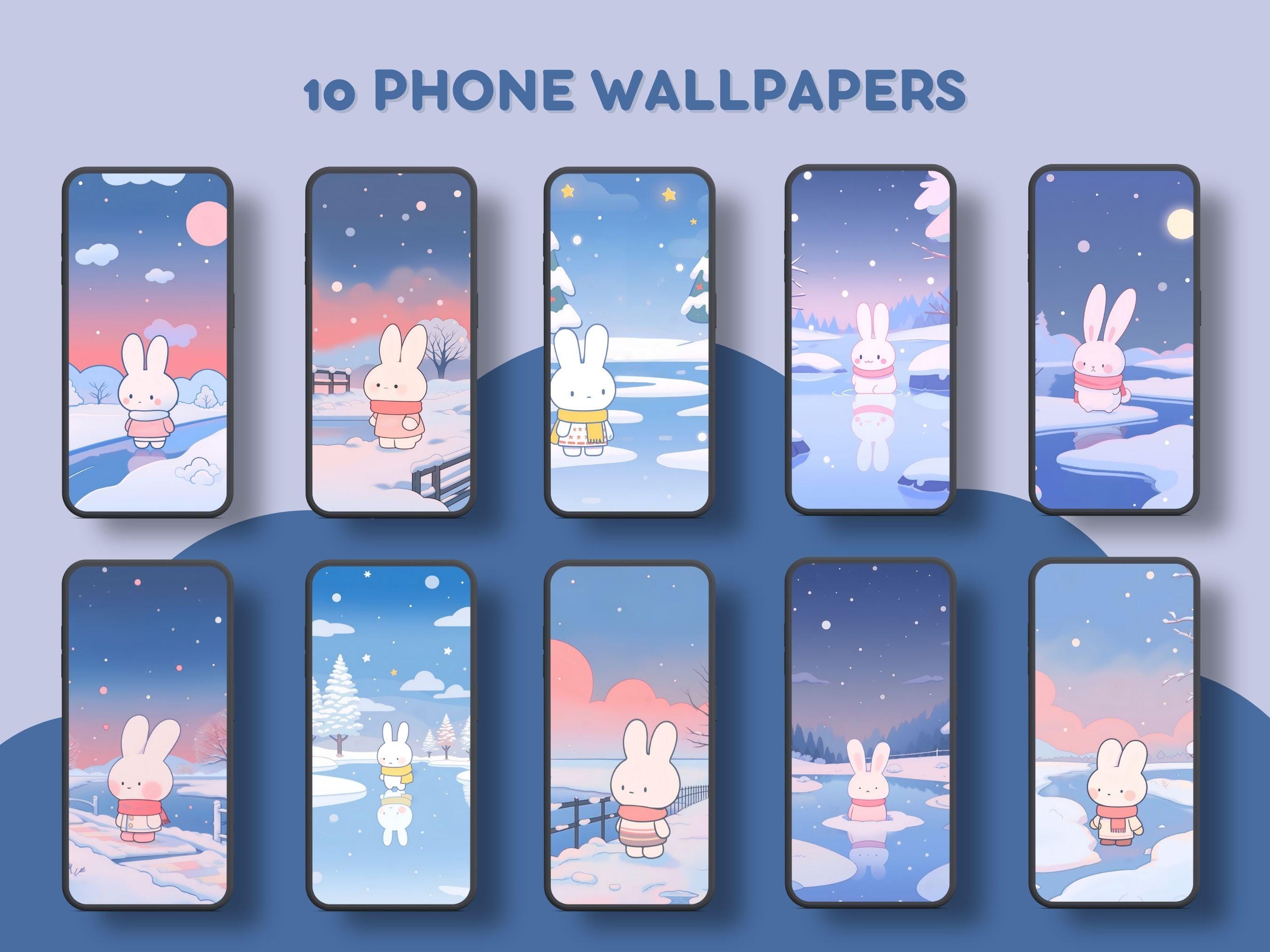 Snow Bunnies Cute Phone Wallpaper Pack Christmas Wallpaper Kawaii Bunny ...
