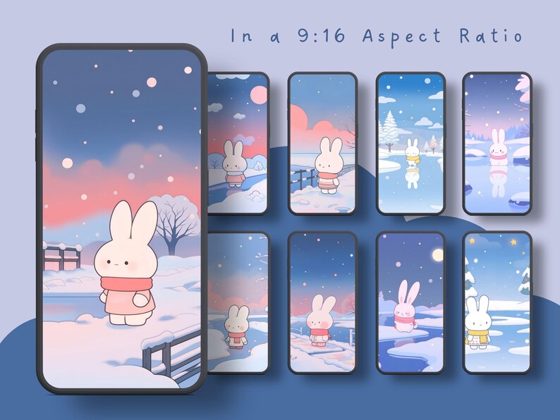 Snow Bunnies Wallpaper Bundle Kawaii Bunny Rabbits Wallpaper Snow ...