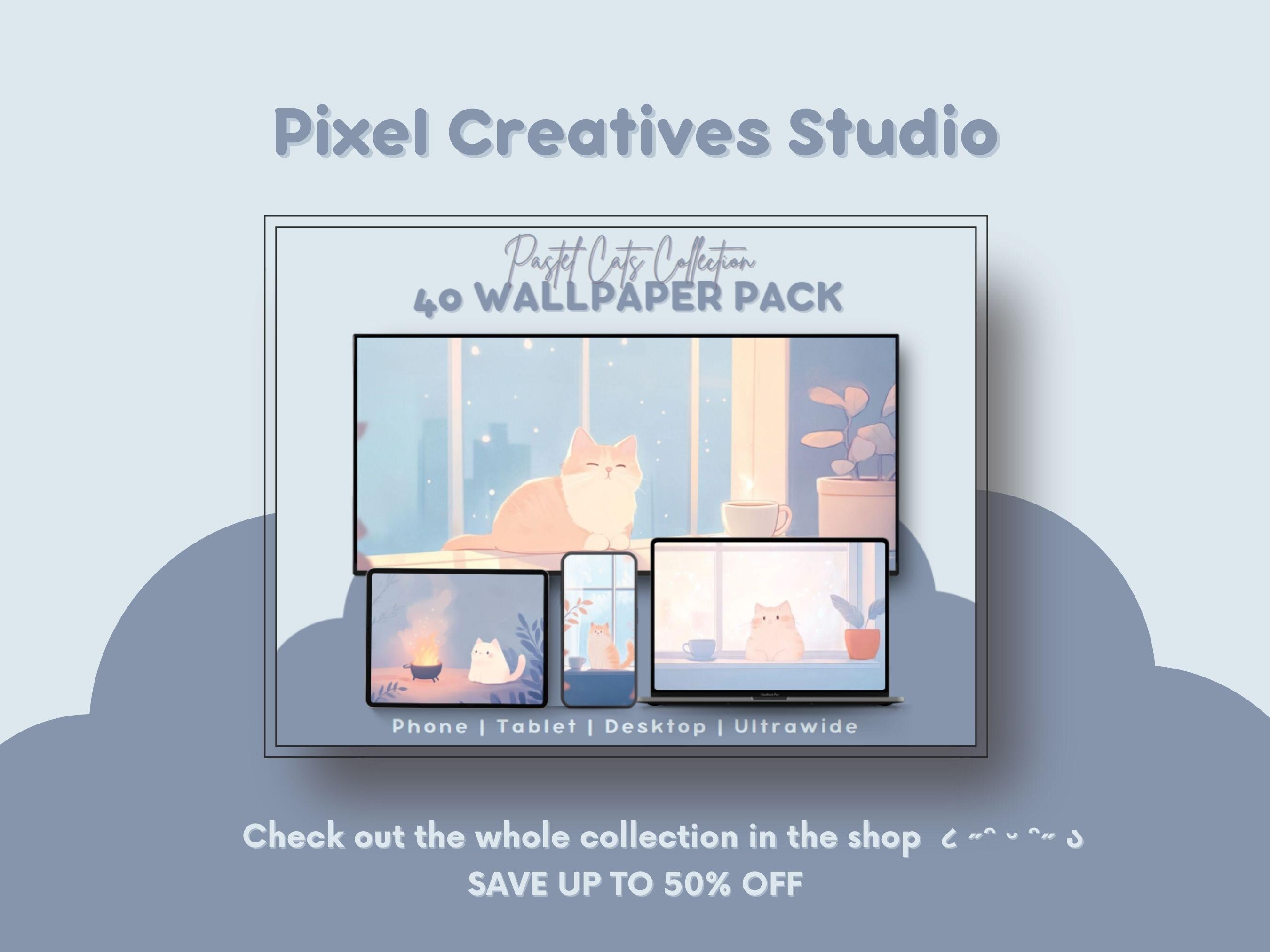 Pastel Cats iPad Wallpaper Kawaii Cat Tablet Wallpaper Cozy Wallpaper ...