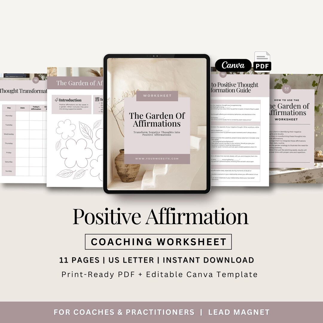 Positive Affirmation Therapy Worksheet Garden of Affirmation Coaching ...