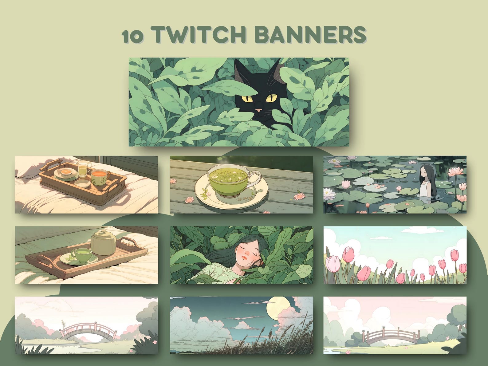 Matcha Green Twitch Banners Cozy Twitch Banner Twitch Stream Banner ...
