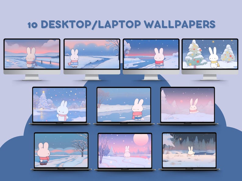 Snow Bunnies Laptop Wallpaper Kawaii Bunny Rabbit Desktop Background ...