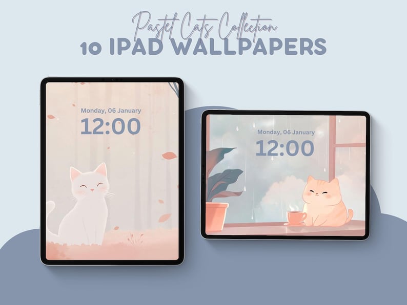 Pastel Cats iPad Wallpaper Kawaii Cat Tablet Wallpaper Cozy Wallpaper ...