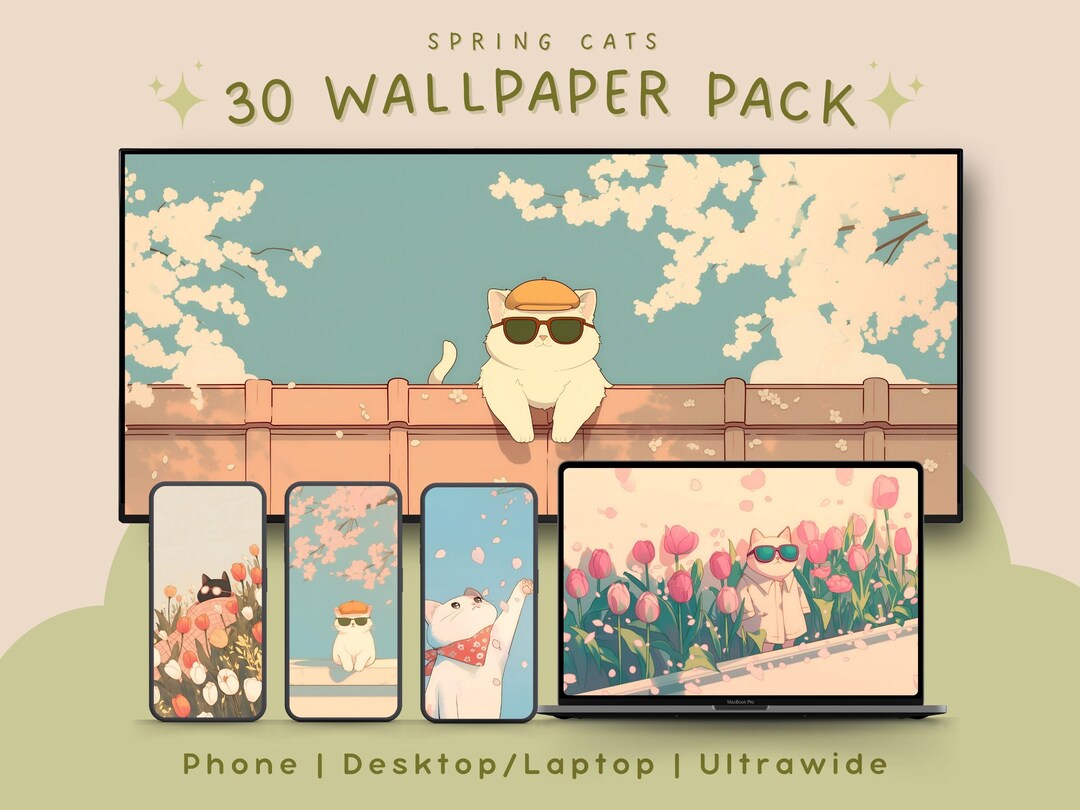 Spring Cat Wallpaper Pack Spring Wallpaper Bundle Hello Spring Sakura ...