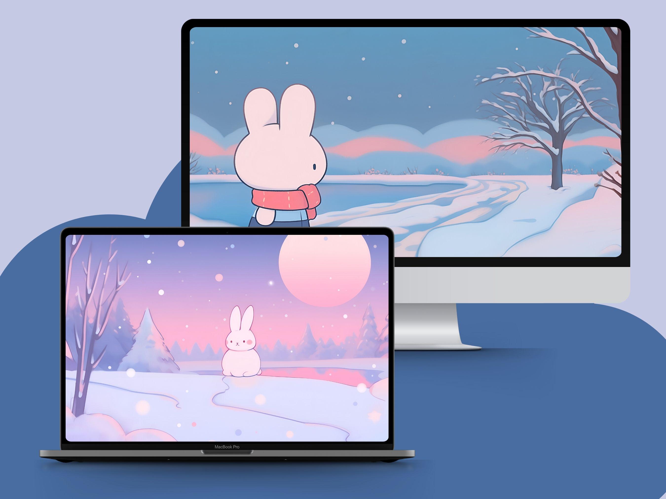 Snow Bunnies Laptop Wallpaper Kawaii Bunny Rabbit Desktop Background ...