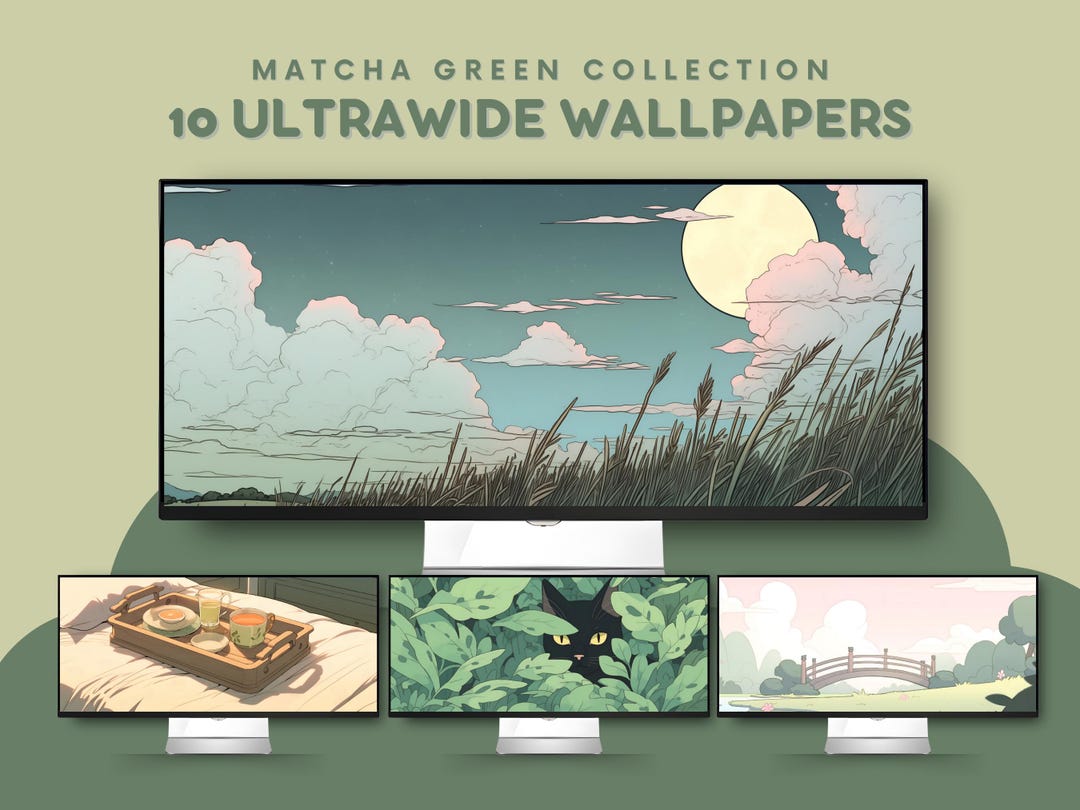 Matcha Green Ultrawide Wallpaper Green Aesthetic Matcha Wallpaper Green ...