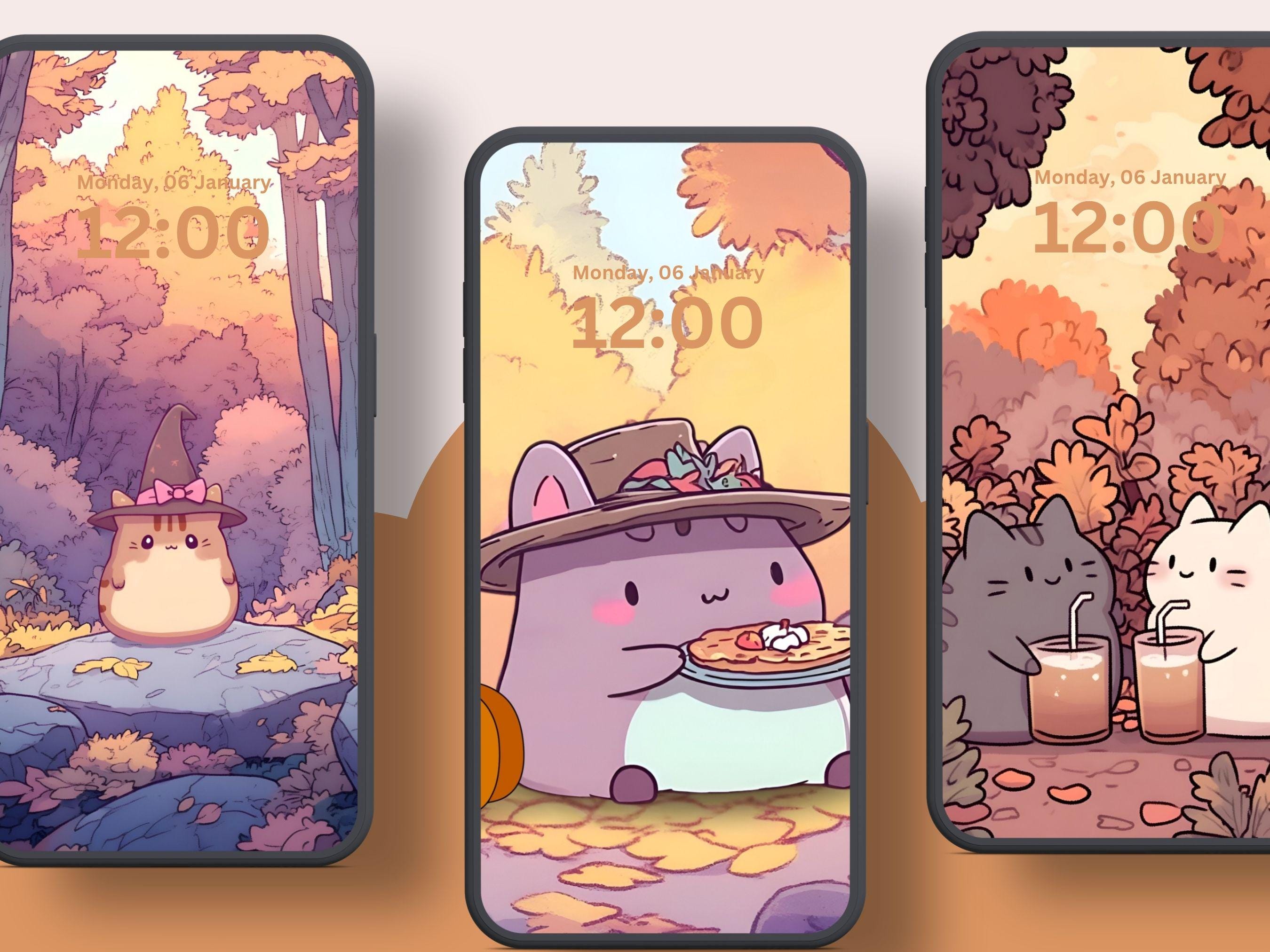 Kawaii Cats Phone Wallpaper Autumn Wallpaper Cute Cat Wallpaper Kawaii ...