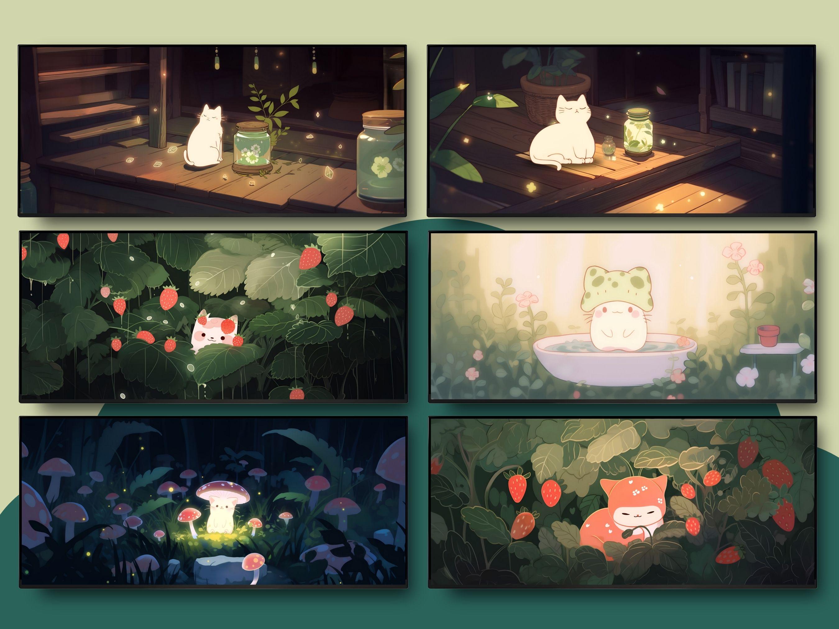 Moody Cats Wallpaper Bundle Cute Cats Wallpaper Set Kawaii Wallpaper ...