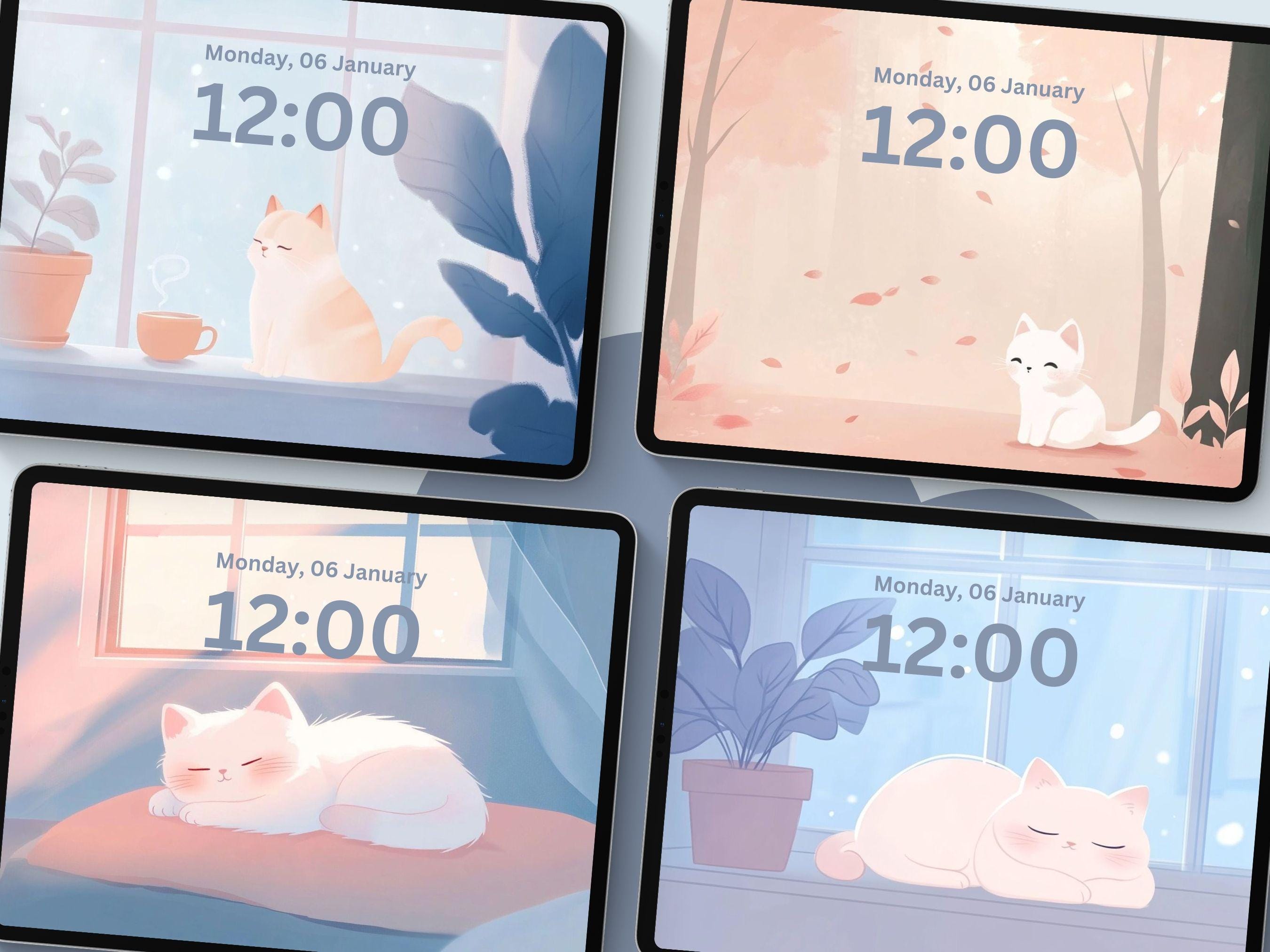 Pastel Cats iPad Wallpaper Kawaii Cat Tablet Wallpaper Cozy Wallpaper ...