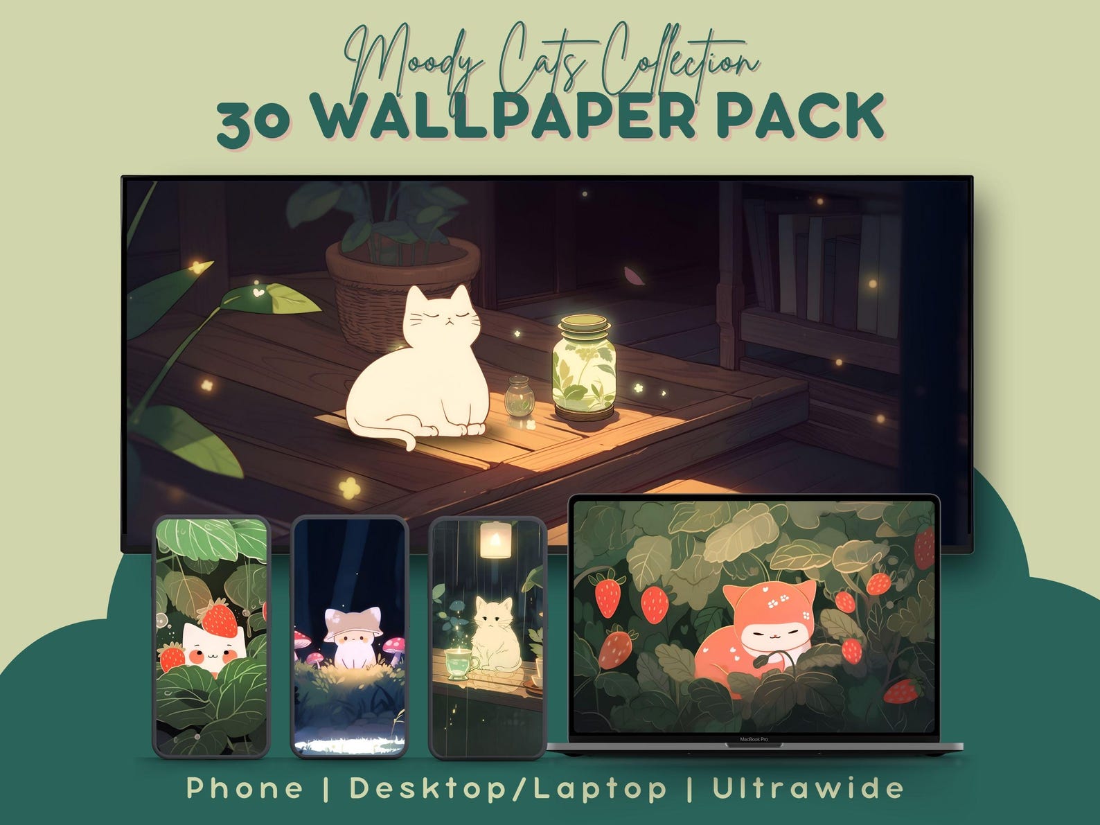 Moody Cats Wallpaper Bundle Cute Cats Wallpaper Set Kawaii Wallpaper ...