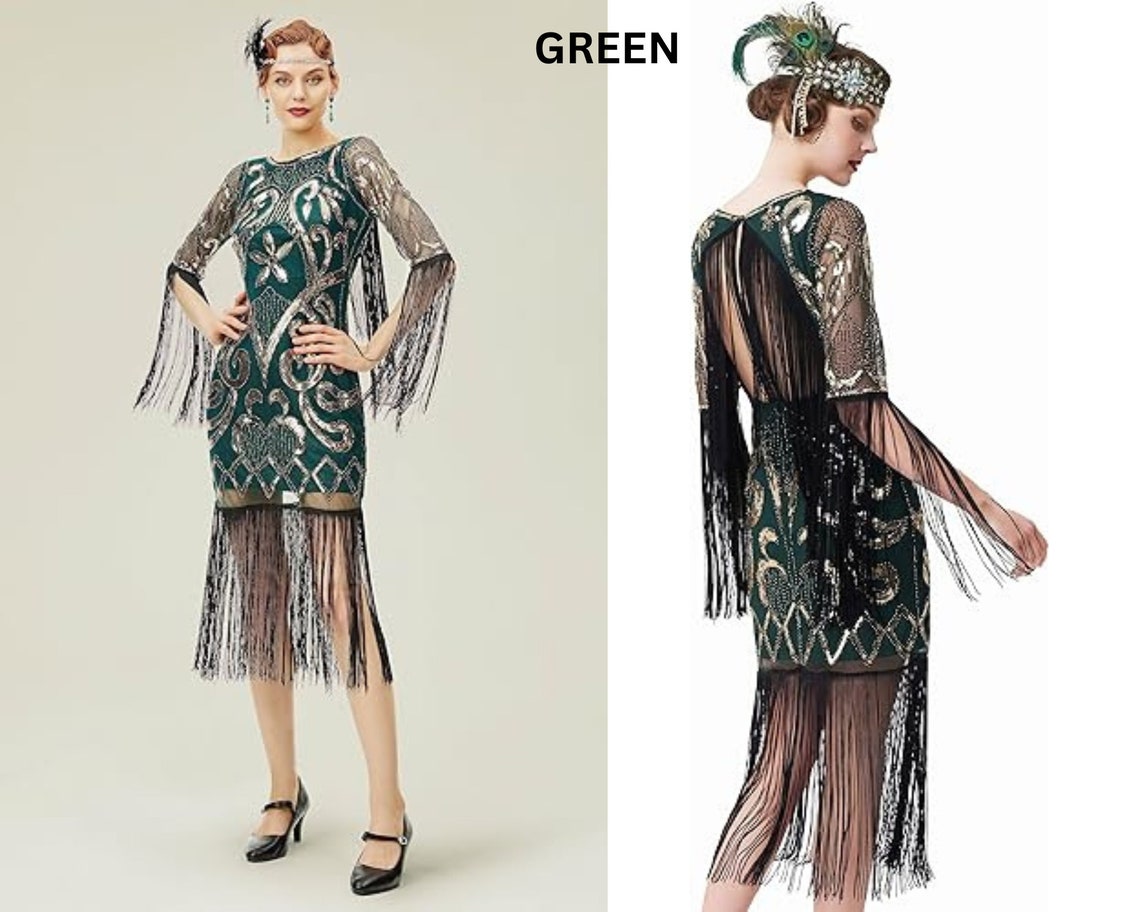 1920s Great Gatsby Flapper, Fringe Dress, Sequin Cocktail Party, Dress ...