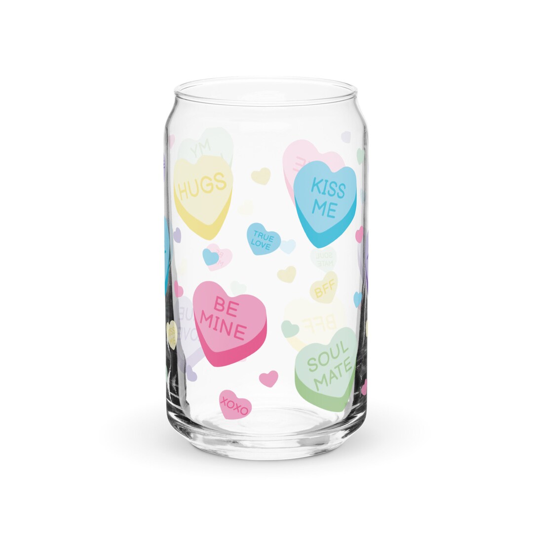 Candy Hearts Valentines Day Inspired Can Shaped Glass Candy Hearts